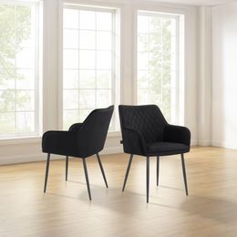 Armlehnstuhl LEONIQUE "Montmerle" Stühle Gr. B/H/T: 56 cm x 86 cm x 62,5 cm, 2 St., Veloursstoff Samtoptik, Metall, schwarz (schwarz, schwarz) Armlehnstühle