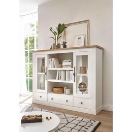 Highboard Home Affaire "Westminster" Sideboards Gr. B/H/T: 160 cm x 122 cm x 41 cm, 3, weiß (pinie dekor, applikation wotan eiche dekor) Highboards