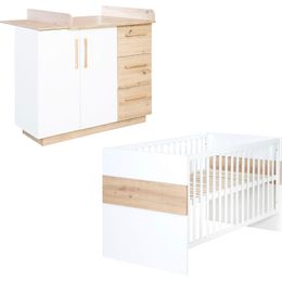 Babyzimmer-Komplettset Roba "Lion, Weiß/Artisan Eiche" Gr. ohne Matratze, B/H: 70 cm x 140 cm, weiß (weiß, artisan eiche) Baby Schlafzimmermöbel-Sets Komplett-Babybetten