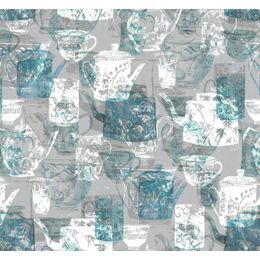 Komar Vliestapete "Tableware" Tapeten Gr. B/L: 300 m x 280 m, Rollen: 1 St., blau (blau, türkis, weiß) Vliestapeten