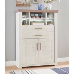 Highboard SET ONE BY Musterring "york" Sideboards Gr. B/H/T: 105 cm x 143 cm x 43 cm, 2, beige (pino aurelio, eiche nelson) Highboards