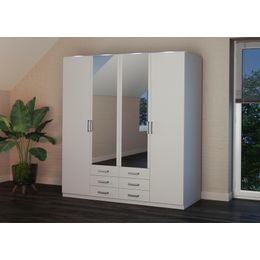 Kleiderschrank Priess "Amsterdam" Schränke Gr. B/H/T: 185 cm x 193 cm x 56 cm, mit Glaskranzblende und LED, 4 St., weiß Kleiderschränke mit oder ohne LED-Beleuchtung