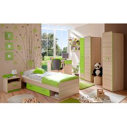 Jugendzimmer-Set Ticaa "Lori" Schlafzimmermöbel-Sets Gr. B/H: 80 cm x 190 cm, grün (eschefarben, grün) Baby Komplett-Kinderzimmer