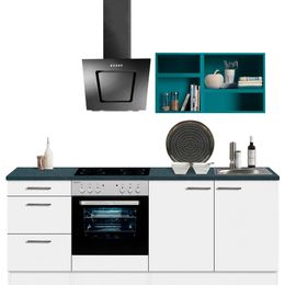 Küchenzeile Optifit "Mini" Komplettküchen-Sets Gr. B/T: 210 cm x 60 cm, blau (küche: weiß, blau, anthrazit, korpus: arbeitsplatte: anthrazit) Küchenzeilen ohne Elektrogeräte