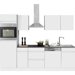 Küchenzeile Optifit "Roth" Komplettküchen-Sets Gr. B/T: 270 cm x 60 cm, weiß (küche: weiß, basaltgrau, korpus: arbeitsplatte: basaltgrau) Küchenzeilen mit Elektrogeräte