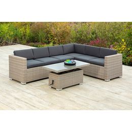 Garten-Essgruppe Merxx "Bellante" Sitzmöbel-Sets Gr. B/H/T: 268 cm x 71 cm x 73 cm, Eckset mit höhenverstellbarem Tisch, braun (mudbraun, dunkelgrau) Outdoor Möbel