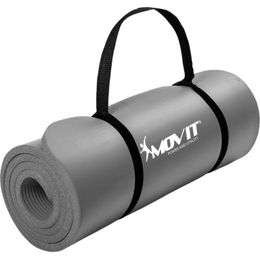 Movit® Yogamatte - 190x60 cm, 15 mm Dicke, Rutschfest, Faltbar, Hautfreundlich, mit Gummiband, NBR, Grau - Gymnastikmatte, Fitnessmatte, Sportmatte,