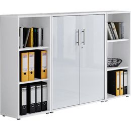 Büro-Set BMG MÖBEL "Tabor" Arbeitsmöbel-Sets Gr. B/H/T: 172,6 cm x 113,6 cm x 33 cm, abschließbare Türen, weiß (weiß 1) Büromöbel-Sets