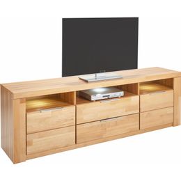 Lowboard Woltra "Zara" Sideboards Gr. B/H/T: 180 cm x 57,5 cm x 40 cm, Holzwerkstoff Kernbuchefarben (Korpus)/ Massivholz Kernbuche (Front), beige (kernbuche teilmassiv) Lowboards