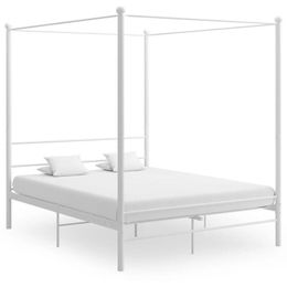 MAISONCHIC Himmelbett Doppelbett Bett für Schlafzimmer Weiß Metall 160x200 cm DE79255