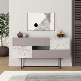 Sideboard mit Türen und Schubladen taubengrau und weißem Marmor 145 cm - Eros