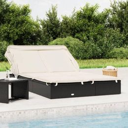 2-Personen-Sonnenliege,Liegestühle,Gartenliege mit Dach Schwarz 213x118x97 Poly Rattan VEIN503414 MAISONCHIC