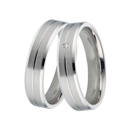 Trauring DOOSTI "Schmuck Geschenk Silber 925 Ehering Partnerring LIEBE" Fingerringe Gr. 54, 0,015 ct SI = kleine Einschlüsse mit Brillant, Silber 925 (Sterlingsilber)-Diamanten, 5 mm, silberfarben Trauringe