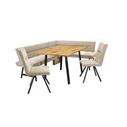 Eckbankgruppe Home Affaire "Sava" Sitzmöbel-Sets Gr. B/H/T: 211 cm x 84 cm x 170 cm, Chenille, langer Schenkel links, braun (latte, latte aulla 08, schwarz) Eckbankgruppen Eckbank mit Wellenfederung im Sitz, Tisch Massiv Eiche