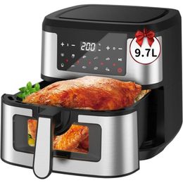 Heißluftfritteuse 9.7L Ohne Öl Air Fryer 1600W Heizluft Fritteuse led Touchscreen Airfryer Einstellbare Zeit/Temperaturregelung für Luftbraten, Braten