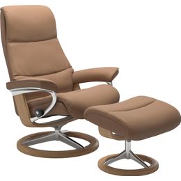 Fußhocker stressless "View" Hocker Gr. B/H/T: 57 cm x 43 cm x 47 cm, Leder BATICK, Cross Base Eiche, braun (latte batick) Fußhocker