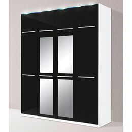 Kleiderschrank Priess Schränke Gr. B/H/T: 185 cm x 218 cm x 55 cm, mit LED-Beleuchtung, 4 St., schwarz (weiß, hochglanz) Drehtürenschrank Kleiderschrank Drehtürenschränke Schränke