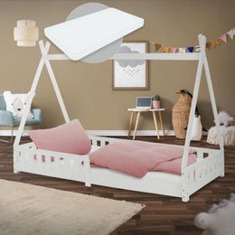 ML-Design Kinderbett Tipi mit Lattenrost inkl. Matratze, 90x200 cm, Weiß, aus Kiefernholz, Indianer Bett für Mädchen & Jungen, Hausbett Jugendbett Spielbett