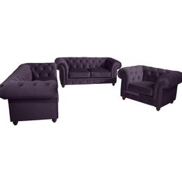 Polstergarnitur Max Winzer "Old England" Sitzmöbel-Sets Gr. H/T: 76 cm x 96 cm, Samtvelours 20442, lila (purple) Couchgarnituren Sets