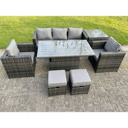 Rattan Gartenmöbel Set Outdoor Gartensofa Loungemöbel Sitzgruppe Essgruppe Garnitur mit Hocker Dunkelgrau Gemischt Couchtisch - Fimous