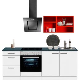Küchenzeile Optifit "Mini" Komplettküchen-Sets Gr. B/T: 210 cm x 60 cm, rot (küche: weiß, rot, anthrazit, korpus: arbeitsplatte: anthrazit) Küchenzeilen ohne Elektrogeräte