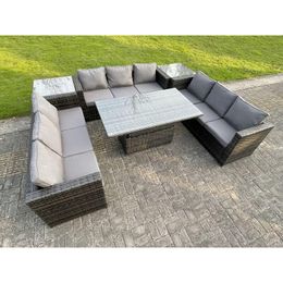 Fimous - u Form Polyrattan Gartenmöbel Lounge Sofa Set Steigender Verstellbarer Anhebender Esstisch mit 2 Side Couchtisch