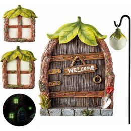Eting - 4 Stück Miniatur Fairy gnome Home Fenster und Tür, Garten Outdoor Statuen Bäume Dekoration