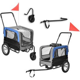 Fahrradanhänger 2 in 1 Jogger Hunde Transport Blau/Grau/Schwarz Pro.tec