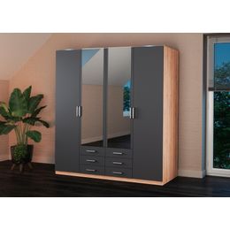 Kleiderschrank Priess "Amsterdam" Schränke Gr. B/H/T: 185 cm x 193 cm x 56 cm, mit Glaskranzblende und LED, 4 St., schwarz (artisan eiche, schwarz) Kleiderschränke