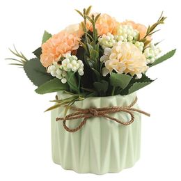 Lycxames - Künstliche Blumen mit Töpfen, künstlicher Hortensienstrauß mit Keramikvase, künstliche Blumentöpfe, Wohnzimmer, Büro, Garten, Balkon,