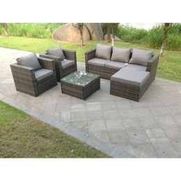 Gartenlounge Sofa Set 6-sitzer Rattan Gartenmöbel Gartensofa Couchtisch Hocker mit Kissen für Garten, Balkon,Terrasse Dunkelgrau Mischen - Fimous