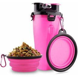 Hundewasserflasche, 2-in-1 tragbare, auslaufsichere Hundewasserflasche mit 2 faltbaren Hundenäpfen, Pink - Lycxames