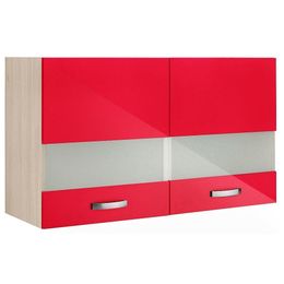 Glashängeschrank Optifit "Faro" Schränke Gr. B/H/T: 100 cm x 57,6 cm x 34,6 cm, 2 St., rot (rot glanz) Hängeschränke