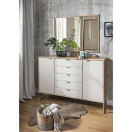 Kombikommode Wiemann "Barcelona" Sideboards Gr. B/H/T: 141 cm x 105 cm x 43 cm, 5, braun (bianco, eiche, nachbildung, glas champagner) Kombikommoden