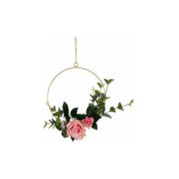 Runder Metallring Künstliche Blume Hängende Dekoration Wandgirlande Dekoration Größe 20cm (Rosa)