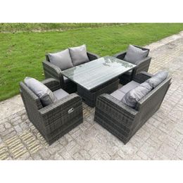 Outdoor Rattan Gartenmöbel Sitzgruppe Lounge Sofa Set Esstisch Höhenverstellbarer Steigender Hebetisch Stühle Loveseat Sofa 6 Sitzer - Fimous