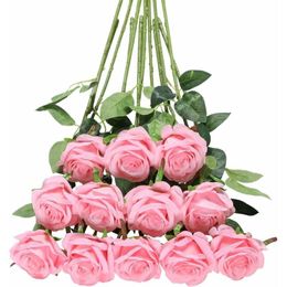 Lycxames - Set mit 12 künstlichen Rosen, künstliche Deko-Seidenblumen mit 19,68 Zoll Einzelstiel, realistische Blume für Familiengarten, Party,