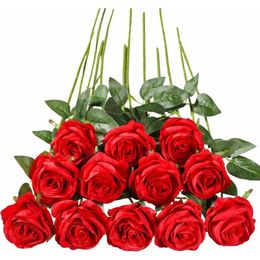 Lycxames - Set mit 12 künstlichen Rosen, dekorative künstliche Seidenblumen mit 19,68 Zoll Einzelstiel, realistische Blume für