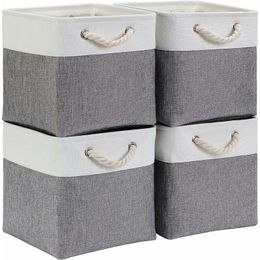 Aufbewahrungsbox Stoff, aufbewahrungskorb Grau Weiß, Korbe Stoff in Würfel (28X28X28cm cm) für Schrank, Regal, und Kleidung, (Faltbare, 4er Pack)