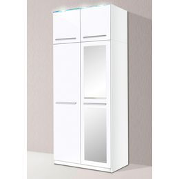 Kleiderschrank Priess Schränke Gr. B/H/T: 94 cm x 218 cm x 55 cm, mit LED-Beleuchtung, 2 St., weiß (weiß, hochglanz) Drehtürenschrank Kleiderschrank Drehtürenschränke Schränke