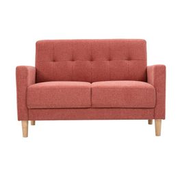 Miliboo Skandinavisches Sofa aus terracottafarbenem Stoff mit Samteffekt und hellem Holz 2-Sitzer MOON - Terra Cotta