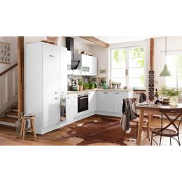 Winkelküche Optifit "Parma" Komplettküchen-Sets Gr. B/T: 315 cm x 175 cm, weiß (küche: weiß, eiche, korpus: weiß) L-Küche ohne Elektrogeräte
