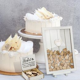 Gästebuch Hochzeitsgeschenk Hochzeit weiß Holz Holzrahmen mit 80 Holz Herzen - Swanew