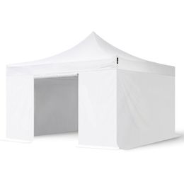 4x4 m Faltpavillon, premium Stahl 40mm, Seitenteile ohne Fenster, weiß - weiß