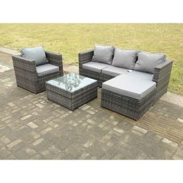 Gartenlounge Sofa Set 5-sitzer Rattan Gartenmöbel Gartensofa Couchtisch Hocker mit Kissen für Garten, Balkon,Terrasse Dunkelgrau Mischen - Fimous