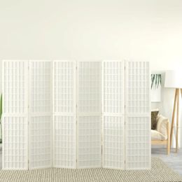 6-tlg. Paravent Japanischer Stil Faltbar 240x170 cm Weiß Vidaxl Weiß