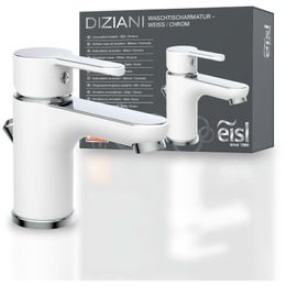 EISL® Diziani Waschtischarmatur mit Zugstange, Wasserhahn Bad mit Ablaufgarnitur, Mischbatterie Waschbecken in Weiß/Chrom - Weiß/Chrom