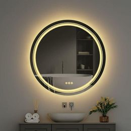 Led Badspiegel Rund 60cm Badezimmerspiegel mit Beleuchtung, 3 Touchschalter, Spiegelheizung Bad Spiegel, Dimmbar Wandspiegel Schminkspiegel