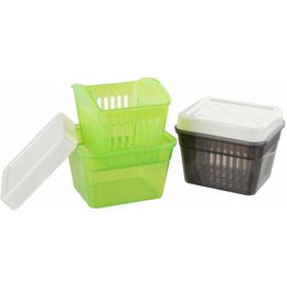 Fackelmann - Dose mit Abtropfsieb, Aufbewahrungsbox mit Deckel und Seiher, hochwertige Frischhaltedose mit Verschlussdeckel (Farbe: Grün/Weiß oder