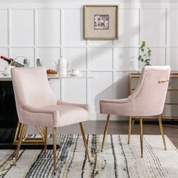 Esszimmerstühle mit Vertikalen Streifen, Gepolsterter Sessel, Esszimmerstuhl mit Metallgriffen und Metallbeinen Rose - 2